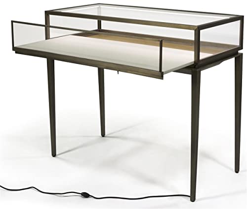 Displays2go Locking Display Table w/Rear Drawer, Stainless Steel Frame, LED Lights - Bronze (FSCSTLF7)