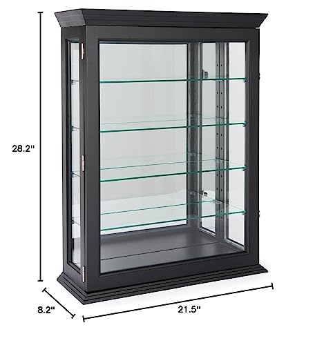 Displays2go 21" Countertop/Wall Mount Display Case, Adjustable Shelves, Locking - Black (DCC2128BK2)