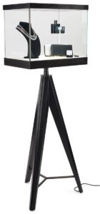 displays2go 24" glass display case w/ pull-out door, 8 led lights, tripod legs - black (dctripled)