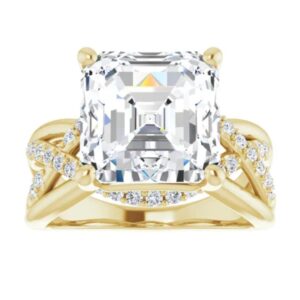 14k gold handmade 5 ct asscher cut vvs1 colorless moissanite engagement rings for women bridal set moissanite wedding rings for gifts (yellow gold, 9)