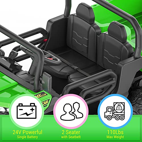 Hetoy Ride On Dump Truck for Kids Ride On Car with Remote Control Electric UTV Vehicles with Electric Dump Bed, 4WD Power Ride-on 6 Wheels Ride On Toys for Boys Girls