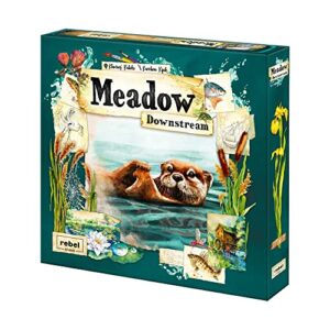 meadow downstream board game expansion - strategy game, adventure game, nature game, fun family game for kids & adults, ages 10+, 1-4 players, 60-90 minute playtime, made by rebel studio