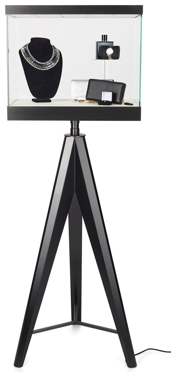 Displays2go 24" Glass Display Case w/ Pull-Out Door, 8 LED Lights, Tripod Legs - Black (DCTRIPLED)