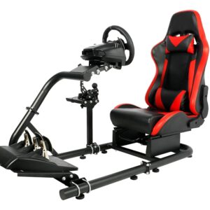 marada racing simulator cockpit with red seat fit for logitech/thrustmaster/fanatec g29 g920 g923 t80 t150,fanatec,adjustable driving steering wheel stand,pedal & wheel not included