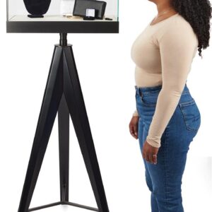 Displays2go 24" Glass Display Case w/ Pull-Out Door, 8 LED Lights, Tripod Legs - Black (DCTRIPLED)