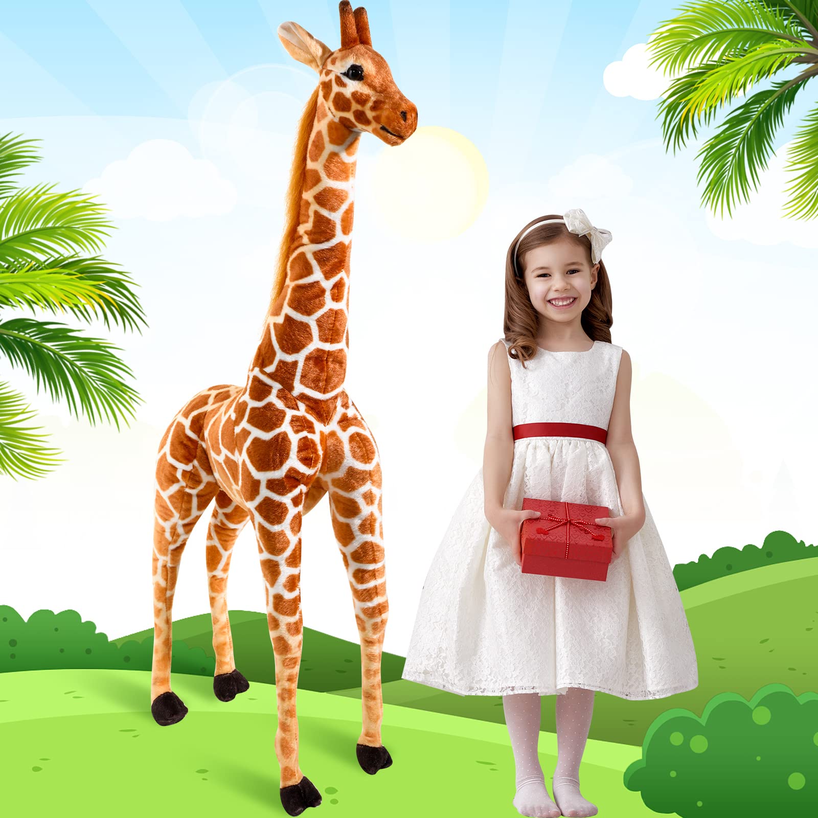 Zhanmai Giant Giraffe Plush Toy Large Giraffe Animal Toy Huge Standing Stuffed Giraffe Jumbo Lifelike Stuffed Doll for Girls Boys Birthday Gift Animal Theme Party Decoration Supplies (47 Inch)