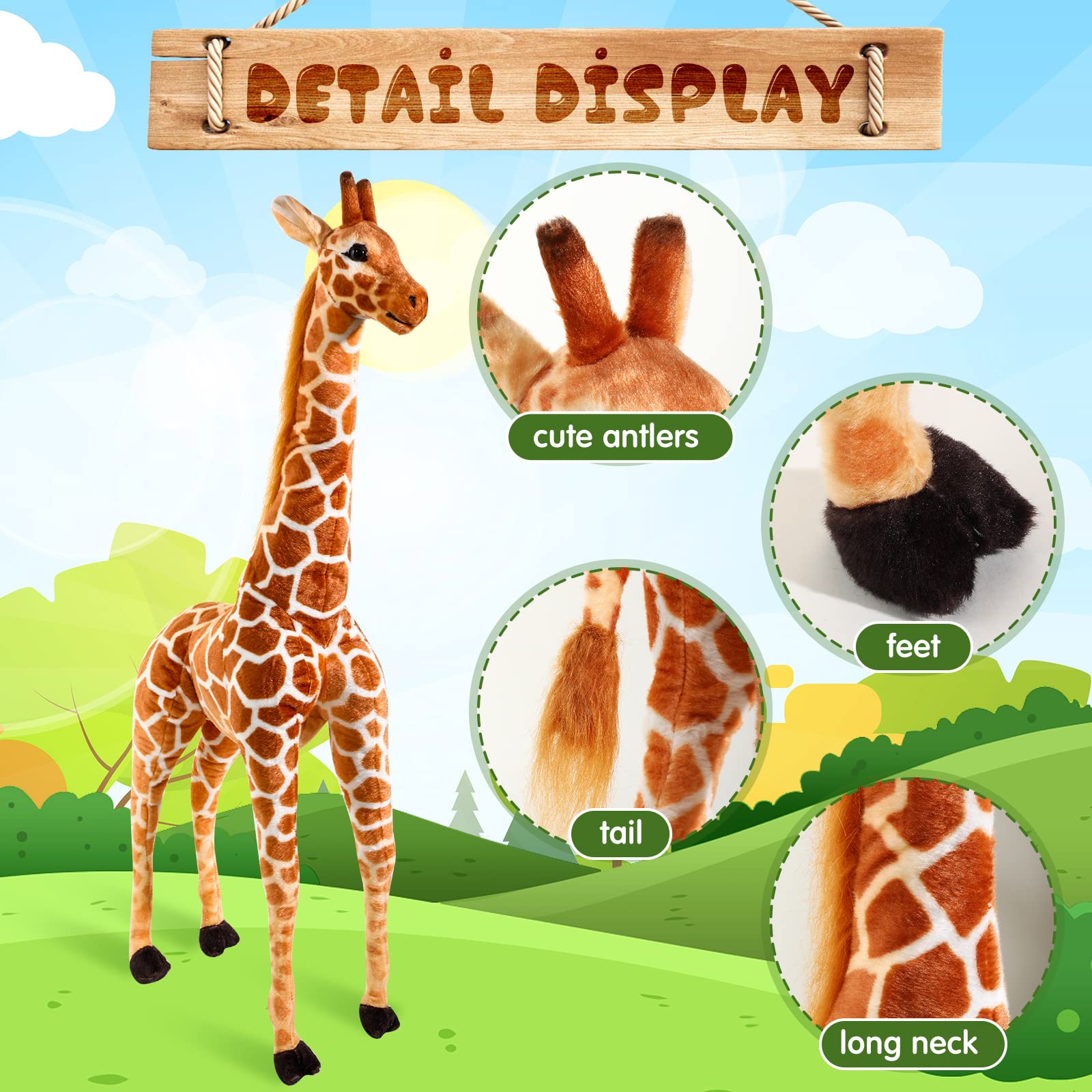 Zhanmai Giant Giraffe Plush Toy Large Giraffe Animal Toy Huge Standing Stuffed Giraffe Jumbo Lifelike Stuffed Doll for Girls Boys Birthday Gift Animal Theme Party Decoration Supplies (47 Inch)