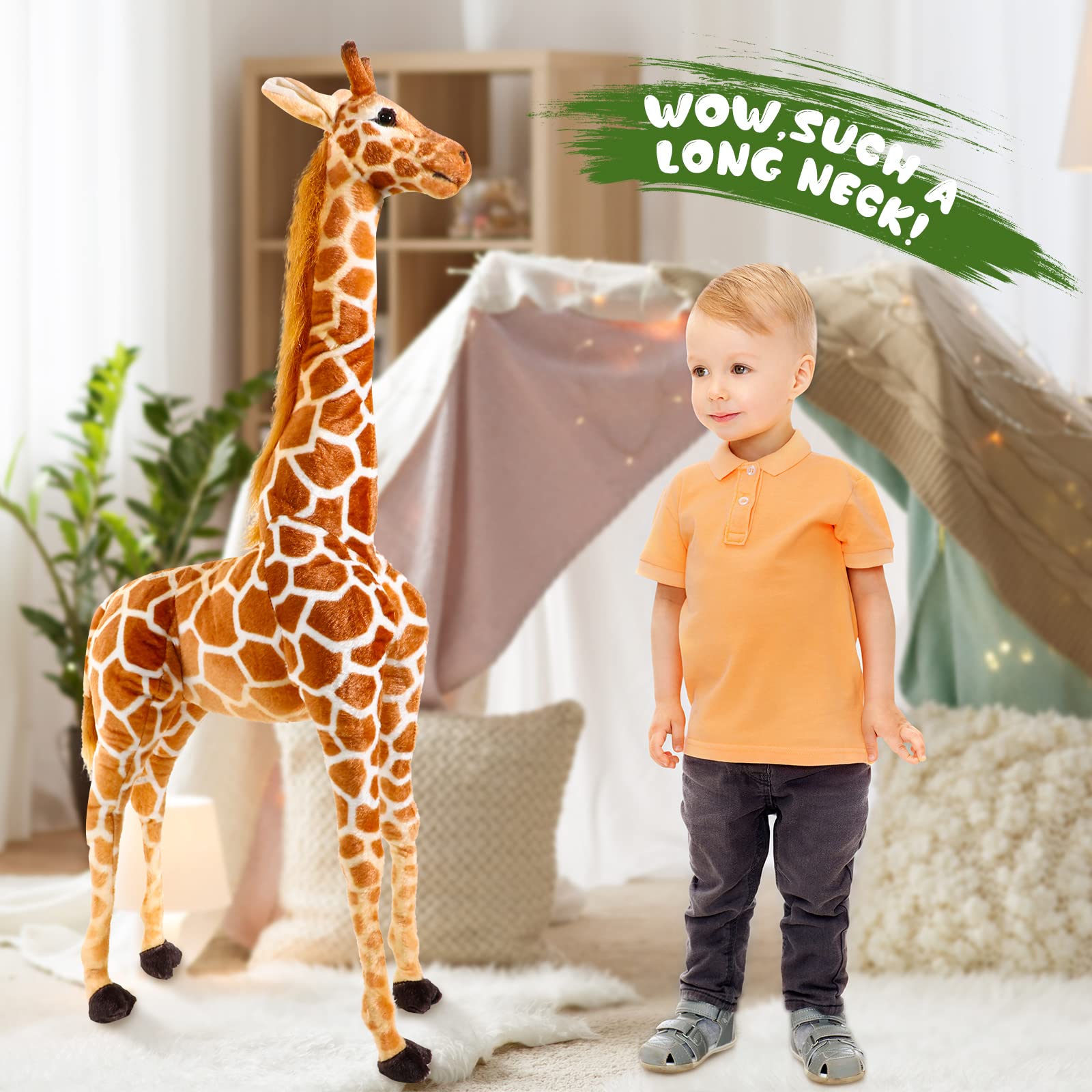 Zhanmai Giant Giraffe Plush Toy Large Giraffe Animal Toy Huge Standing Stuffed Giraffe Jumbo Lifelike Stuffed Doll for Girls Boys Birthday Gift Animal Theme Party Decoration Supplies (47 Inch)