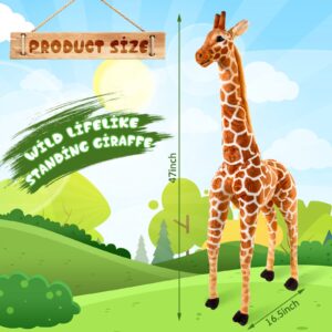 Zhanmai Giant Giraffe Plush Toy Large Giraffe Animal Toy Huge Standing Stuffed Giraffe Jumbo Lifelike Stuffed Doll for Girls Boys Birthday Gift Animal Theme Party Decoration Supplies (47 Inch)