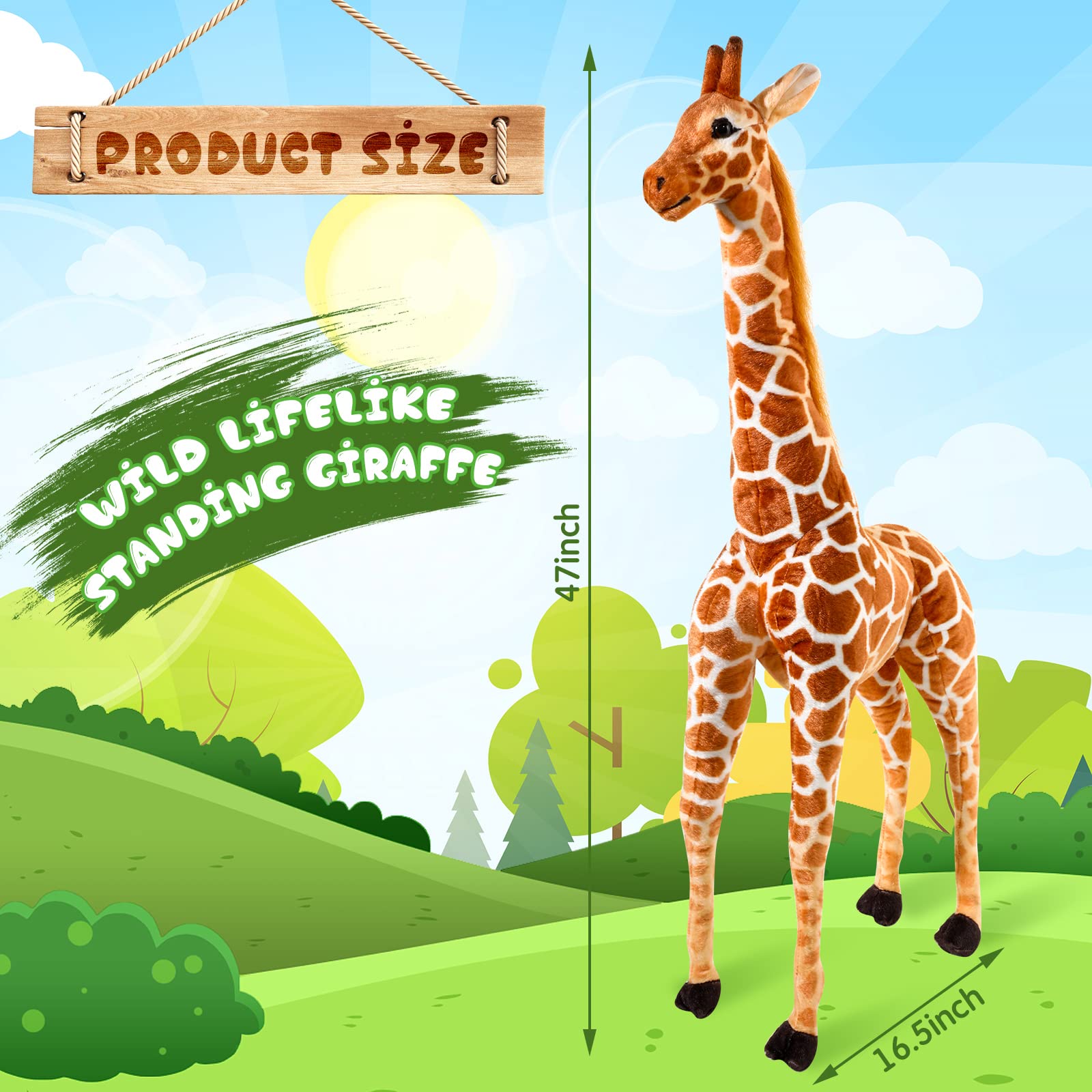 Zhanmai Giant Giraffe Plush Toy Large Giraffe Animal Toy Huge Standing Stuffed Giraffe Jumbo Lifelike Stuffed Doll for Girls Boys Birthday Gift Animal Theme Party Decoration Supplies (47 Inch)