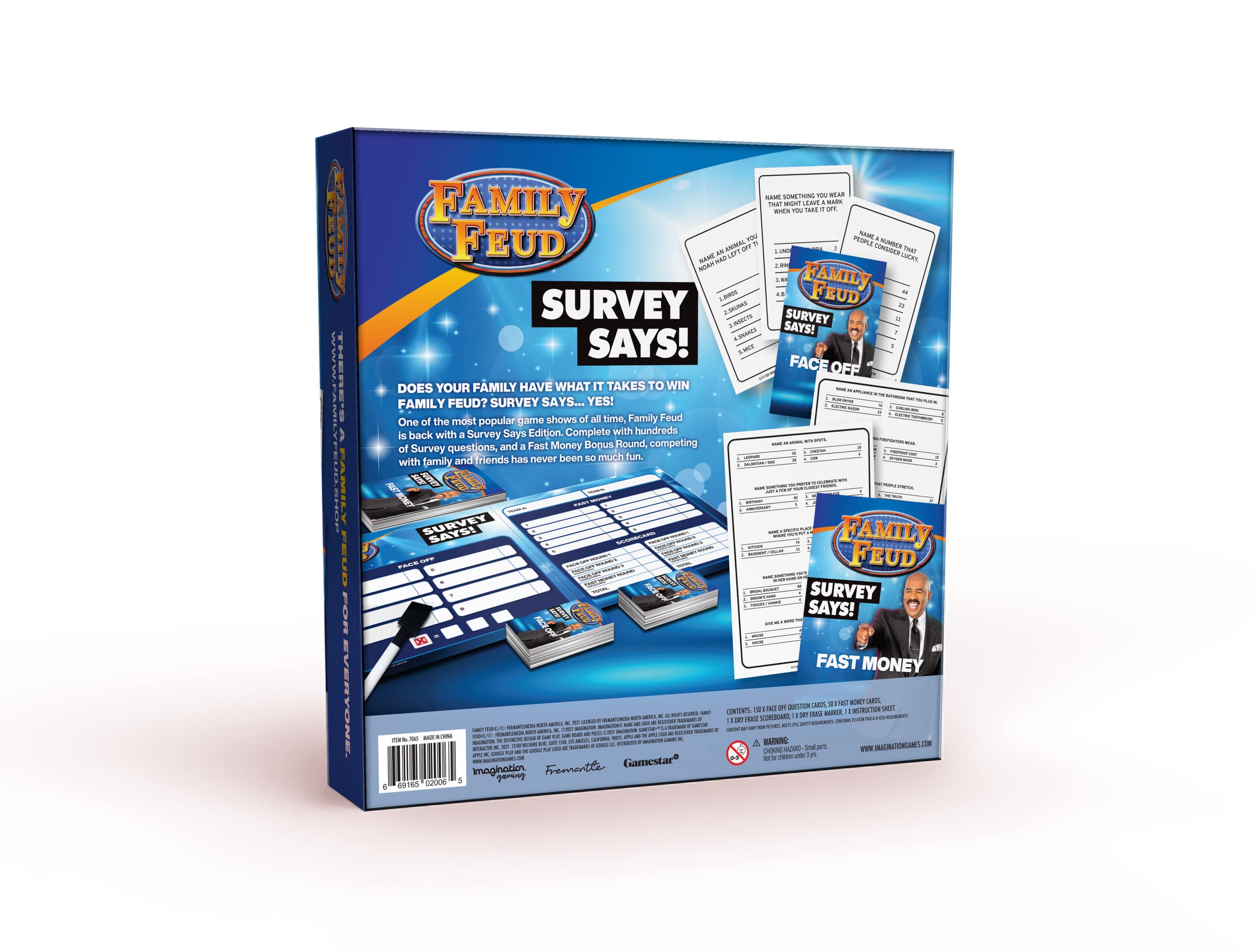 Family FEUD Survey Says Edition Card Game, Complete with Hundreds of Questions, 150 Question Cards, 50 Fast Money Cards, Complementary App with Sound Effects from The Show For 3 Players