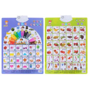 stobok 2pcs fruit, interactive with numbers, charts between audio colors, music posters poster and chinese shapes, english learn electronic for home hanging preschool