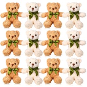 hydren 12 pack bear stuffed animals operation christmas bulk items 10 inch plush bear toy small stuffed bears with bow tie for baby shower wedding birthday gifts(white, light brown)