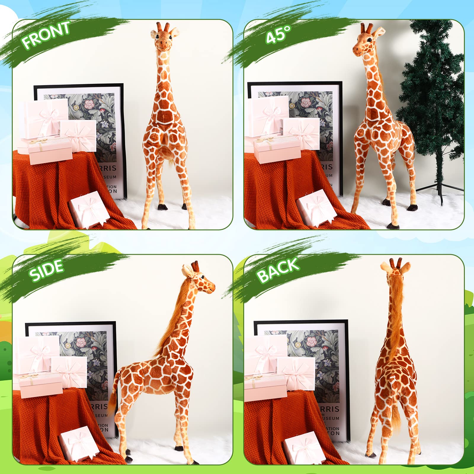 Zhanmai Giant Giraffe Plush Toy Large Giraffe Animal Toy Huge Standing Stuffed Giraffe Jumbo Lifelike Stuffed Doll for Girls Boys Birthday Gift Animal Theme Party Decoration Supplies (47 Inch)