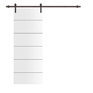 calhome 36 in. x 80 in. modern classic paneled white primed composite mdf interior sliding barn door with hardware kit