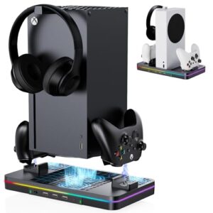 Cooling Charging Stand for Xbox Series X/S with 2 Headset Stand, Luckit Vertical Dual Controller Charger Station Dock Accessories with Cooling Fan, Fast Charging Station with 3 HUB USB Ports