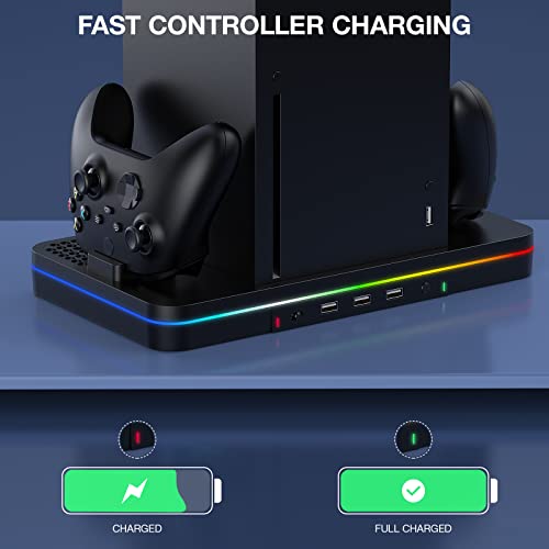 Cooling Charging Stand for Xbox Series X/S with 2 Headset Stand, Luckit Vertical Dual Controller Charger Station Dock Accessories with Cooling Fan, Fast Charging Station with 3 HUB USB Ports