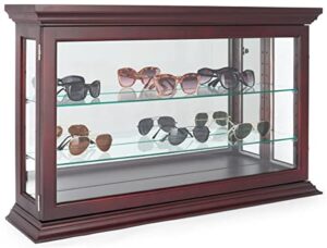 displays2go 34" countertop/wall mount display case, adjustable shelves, locking - mahogany (dcc3422mh2)