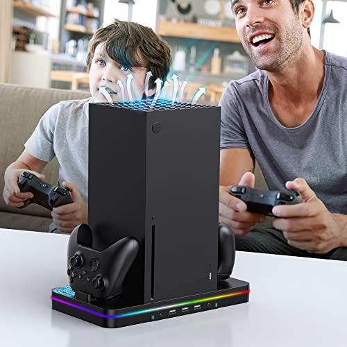 Cooling Charging Stand for Xbox Series X/S with 2 Headset Stand, Luckit Vertical Dual Controller Charger Station Dock Accessories with Cooling Fan, Fast Charging Station with 3 HUB USB Ports