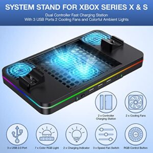 Cooling Charging Stand for Xbox Series X/S with 2 Headset Stand, Luckit Vertical Dual Controller Charger Station Dock Accessories with Cooling Fan, Fast Charging Station with 3 HUB USB Ports