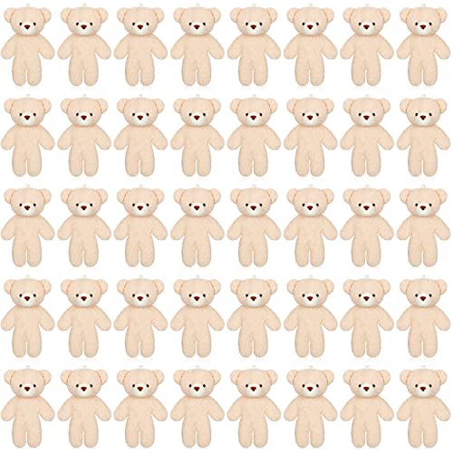 HyDren 40 Pcs Mini Bear Toy 4.7 Inch Stuffed Tiny Bear Christmas Party Gift Soft Bear Keychain Mini Stuffed Animal Small Plush Bear Jointed Bear Doll for Kids DIY Keychain Party Favor(Simple Style)