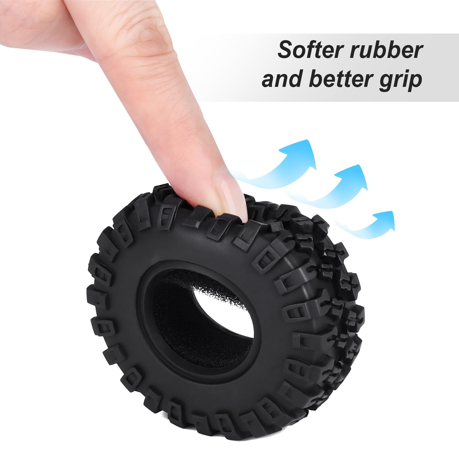 HobbyPark Soft Rubber SCX24 Tires 1.0 Rock Crawler for 1/18 TRX4M Axial SCX24 Gladiator Bronco C10 JLU Deadbolt B17 Betty 1/18 1/24 RC Crawler Car, 4PCS (52x20mm)