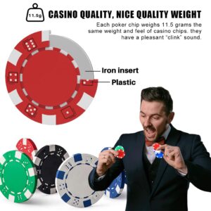 100Pcs Professional Poker Chip with Storage Box, 5 Colors Casino Poker Chips Set, 11.5 Gram Clay Composite Casino Poker Chips for Casino Card Games Texas Holdem Blackjack Gambling (with Clear Box)