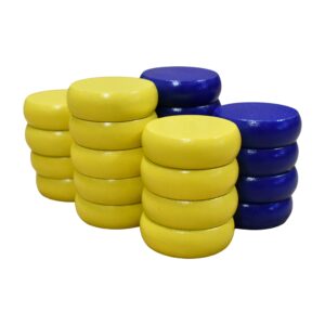 26 blue and yellow crokinole discs - full set (large – 1 1/4 inch diameter (3.2cm))