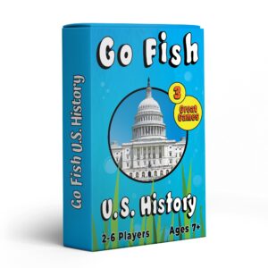 kosogames go fish u.s. history - combines classic go fish with american history. kids collect the top 4 presidents, artists, sports legends, etc. ages 7 and up!