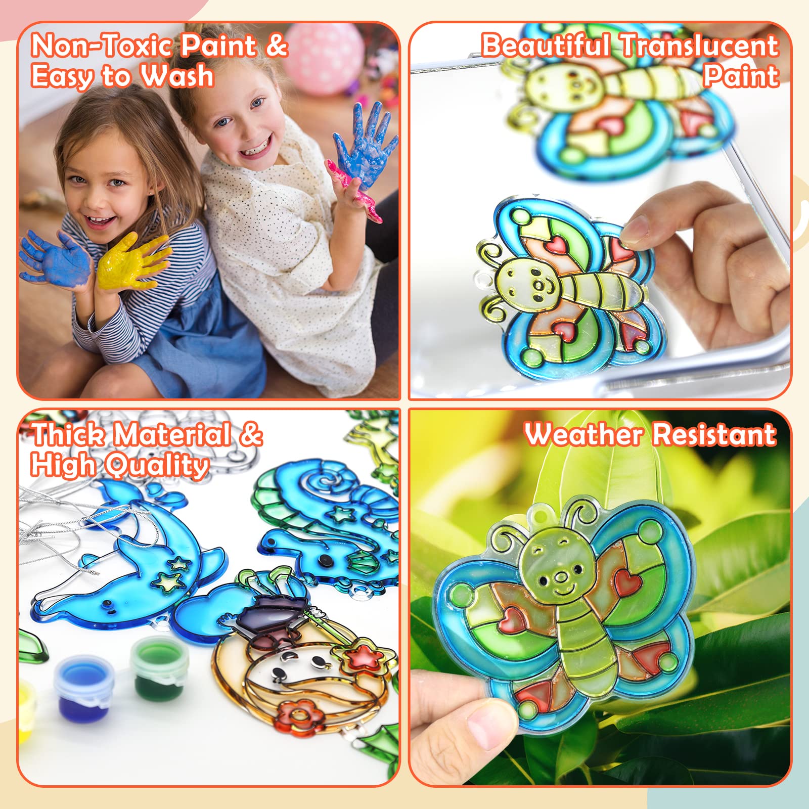 VKPI Large Suncatchers Activity, Paint Your Own Window Art Kit, Birthday Gift Party Favors for Children, Fun Arts and Craft Kits for Kids Ages 4-8 8-12