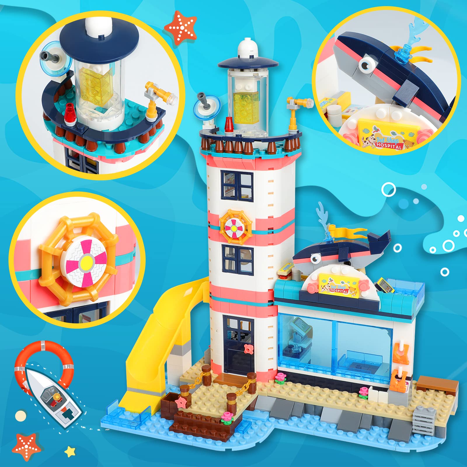 VIOSEBN Friends Lighthouse Rescue Center Building Kit, Pet Day Care Center Building Blocks Sets for Kids Boys Girls 6-12 Years (723 Pieces)