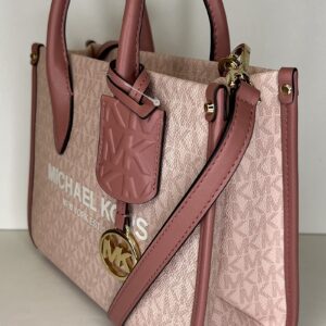 Michael Kors Mirella Small Shopper Top Zip Bag bundled SM TZ Coinpouch Purse Hook (Pink MK Signature)