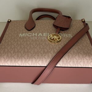 Michael Kors Mirella Small Shopper Top Zip Bag bundled SM TZ Coinpouch Purse Hook (Pink MK Signature)