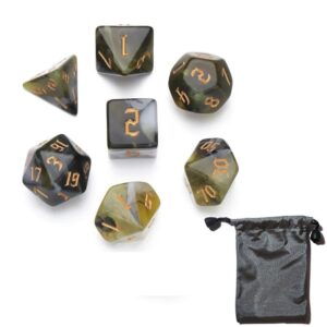 7pcs/Set D4 D6 D8 D10 D12 D20 Dichromatic Polyhedral Dices for Beginner Role Playing Game D&D Dice Set Party Table Board Game Supplies，with A Silver Pouch(Green)