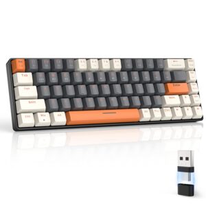 ziyou lang rk68 60% wireless mechanical keyboard,bluetooth 5.0/2.4ghz dual mode receiver,hot-swappable mini 68-key,retro color keycaps,clicky blue switch,ultra power saving for pc ps4 xbox iphone ipad