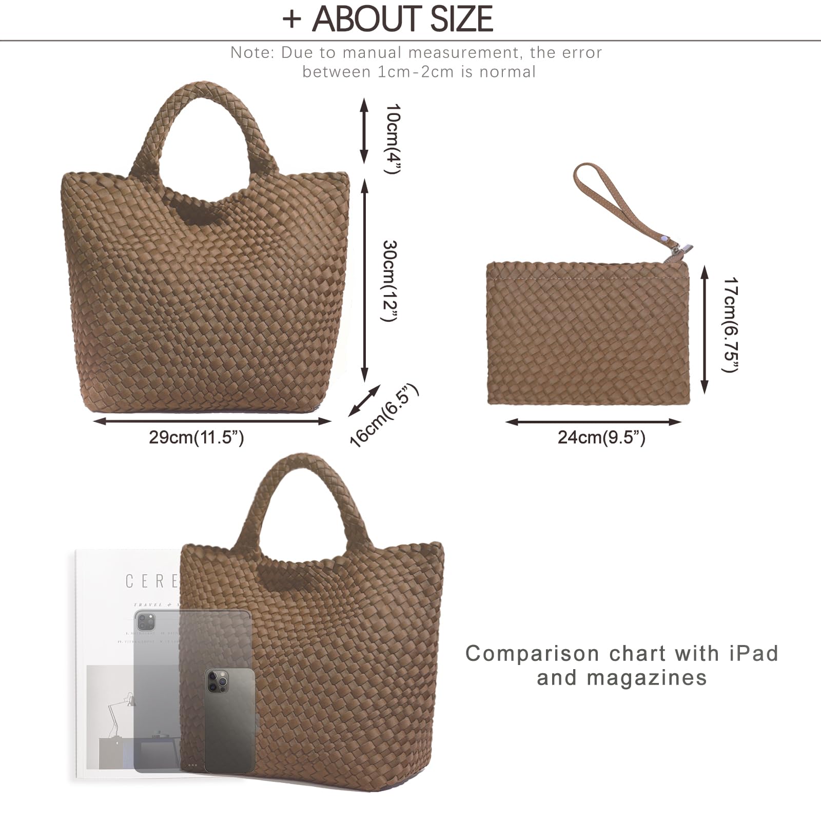 Fashion Hobo Bag Handmade Woven Casual Female Handbag Large Capacity Neoprene Tote Bag Patchwork Women Shoulder Bags (Khaki)