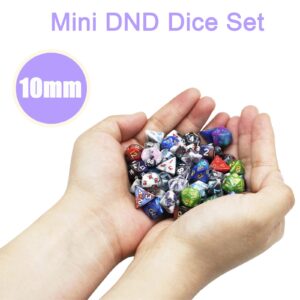 10mm Mini DND Dice Set,10 Sets Polyhedral RPG Dice (70pcs) for MTG,RPG,D&D Dungeons and Dragons Role Playing Game.(Two-Colour Swirl)