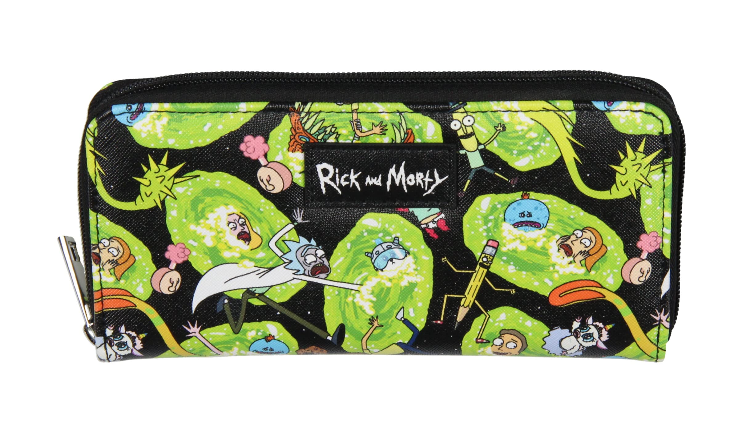 Rick and Morty Wallet Portals and Characters Faux Saffiano Zip Closure Wallet