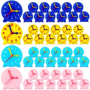 batiyeer 24 pcs teaching clock kit for kids to tell time teaching clock mini geared clock for kids basic math development teacher and classroom supplies, 4 inch (dark blue, yellow, pink, sky blue)