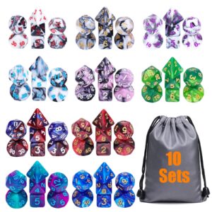 10mm mini dnd dice set,10 sets polyhedral rpg dice (70pcs) for mtg,rpg,d&d dungeons and dragons role playing game.(two-colour swirl)