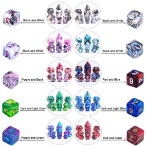 10mm Mini DND Dice Set,10 Sets Polyhedral RPG Dice (70pcs) for MTG,RPG,D&D Dungeons and Dragons Role Playing Game.(Two-Colour Swirl)