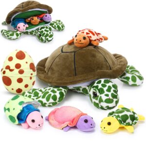 aoriher 6 pieces plush turtle set 12 inch stuffed sea turtle mom with 3 little plush turtles and 2 plush turtle eggs soft plush stuffed animal toys tortoise hugging for valentine's day party (modern)