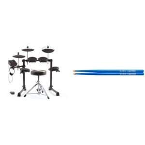 alesis drums debut kit – kids drum set with 4 quiet mesh electric drum pads, 120 sounds, drum stool, drum sticks, headphones and 100 melodics lessons & vic firth kidsticks, blue