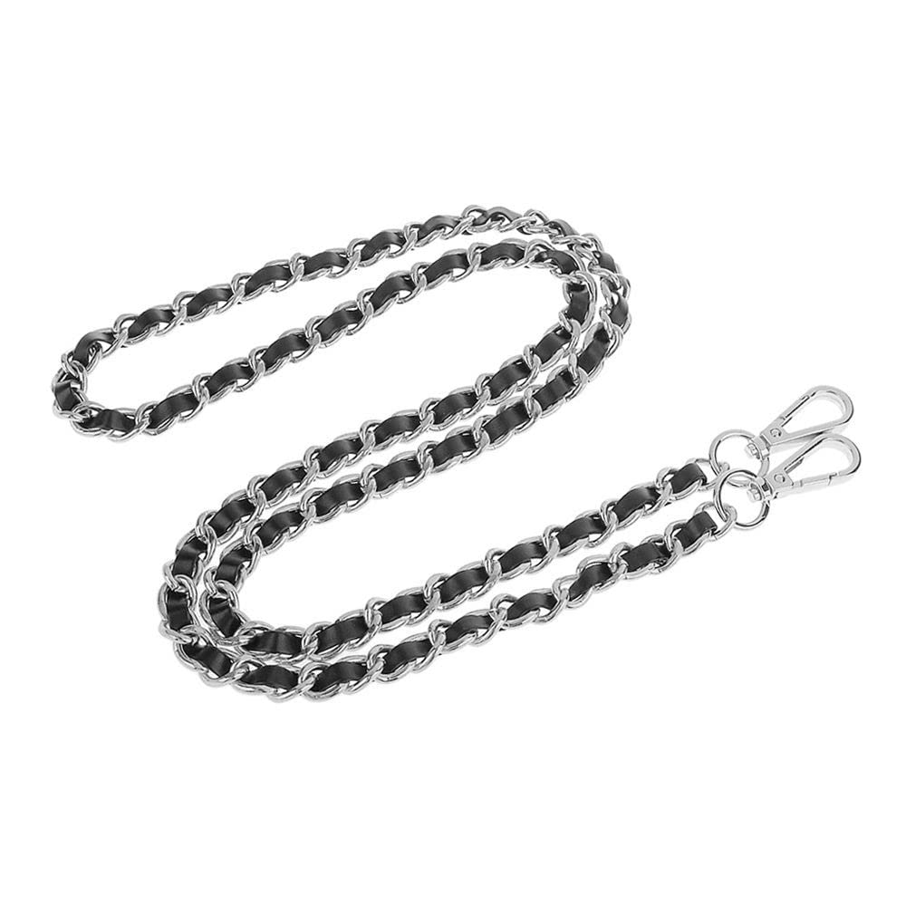 Bag Chain, Fashion Shoulder Bag Strap, Detachable Girl Metal Braided Chain, Durable Purse Straps Replacement Bag Accessories(Silver&Black)