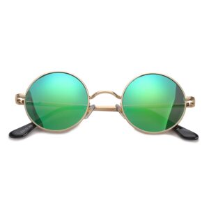 hjstes round polarized sunglasses womens men retro circle lennon glasses hippie shades(gold/green mirrored)