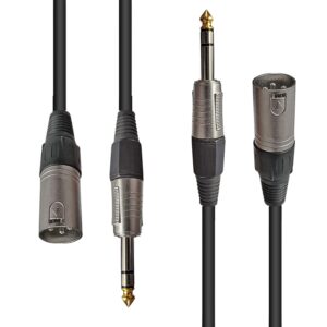 axcessables trs14-xlr115 1/4 (6.35mm) trs to xlr balance male audio cable for audio interface, guitar microphone, patch and speaker monitor (15ft) 2-pack