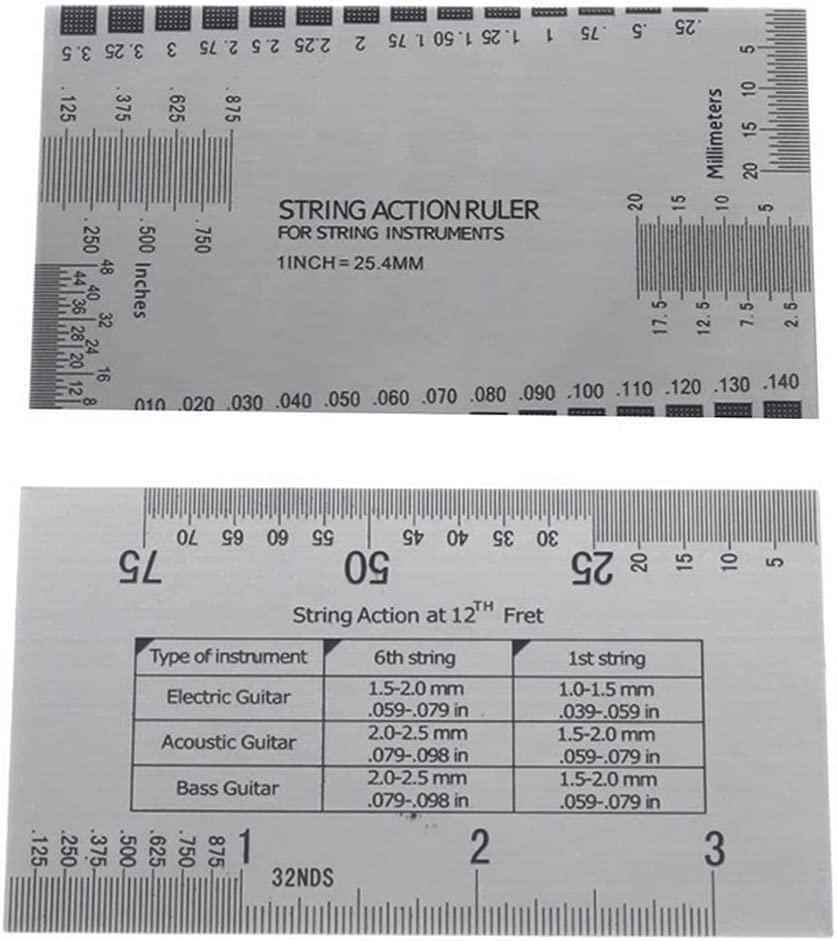 Jiayouy 4Pcs Luthier Tools Set Dual Scale Guitar Neck Notched Straight Edge String Action Gauge Ruler Fret Rocker Fret Leveling Beam for Guitar and Bass Setup Tool Stainless Steel