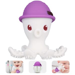 baby teething toys for babies 6-12 months, mombella octopus baby teether 12-18 months, soft silicone infant teething toys 6-9 month old, kids chew toy to soothe sore gums, bpa free baby gift, purple