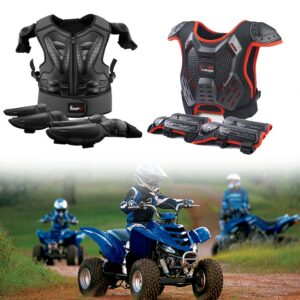 starknightmt 2 sets kids atv riding gear - protective shoulder pad chest back spine protector with quick release straps(black+red)