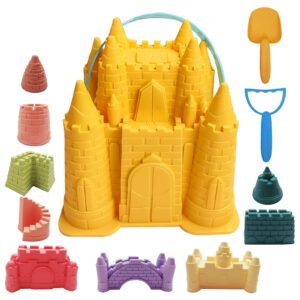 iokuki beach and sand castle kit, 12 pcs sand toys for kids outdoor with sand castle bucket, molds, rake and shovel, great toys for beach